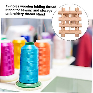 Ciieeo Sewing Embroidery Thread Rack Jewelry Holder Stand Folding Bracket Wall Mounted Hooks Wood Spool Station Spool Holder Stand 12 Cone Wooden Thread Rack Sewing Thread Holder Hanger