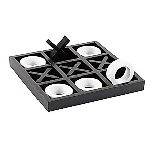Deco 79 Wood Tic Tac Toe Game Set with White Os, 14" x 14" x 2", Black