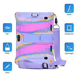 DETUOSI Case for YELLYOUTH 10.1 Tablet, Soft Silicone Lightweight Case Compatible with Dragon Touch Notepad K10, ZONKO 10.1, Beyond Tab 10.1, with Stylus Pen and Shoulder Strap, Rose Red & Purple