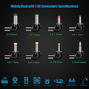 SoulBay 24W Universal AC/DC Adapter 3V 4.5V 5V 6V 7.5V 9V 12V 2A Power Supply for LED Light Strip Router HUB Speaker TV Box Household Electronics 1A 1.5A 2.0A 2000mA Amp Max, Center Positive