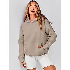 Caracilia Womens Oversized Hoodies Sweatshirts Long Sleeve Fleece Pullover Tops 2024 Preppy Fall Outfits Teen Girls Clothes Khaki M