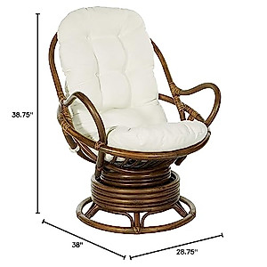 OSP Home Furnishings Kauai Swivel Rocker Chair with Brown Rattan Frame, Linen Fabric