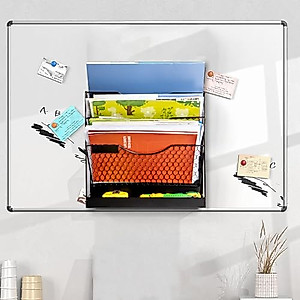 FIROK Magnetic File Holders, 4 Tier Magnetic Paper Holders for Office File Cabinet,Refrigerator, Whiteboard, No Drilling Installation Magnetic Mail Holder Basket Storage Folder Holder,Black