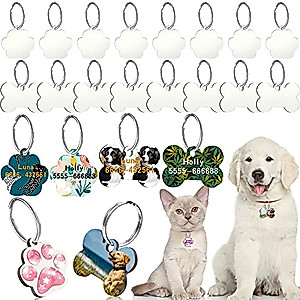 Xuniea 16 Pieces Sublimation Blank Dog Tag Paw Shape Sublimation Blank Dog Tags Double Sided Dog Tags with Key Ring MDF Heat Transfer Pet Tag Pendent Blank Craft Pet Tag for Pets (Paw and Bone Style)
