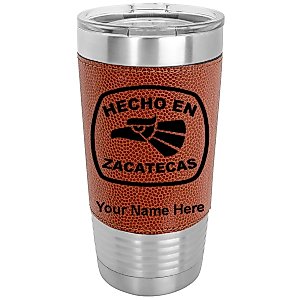 LaserGram 20oz Vacuum Insulated Tumbler Mug, Hecho en Zacatecas, Personalized Engraving Included (Faux Leather, Basketball Style)