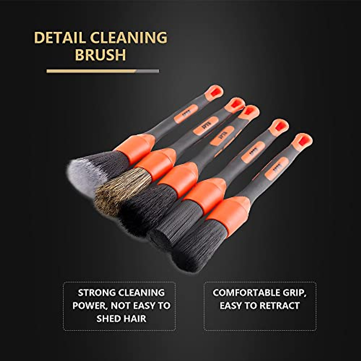 SPTA Car Detailing Brush Set, 5 Pack Soft Boar Hair Auto Detail Brush Kit with Elbow for Automotive Elegant Surface Interior Exterior Dashboard Emblems Panels Engine Bay Wheels Air Vent Seat Leather