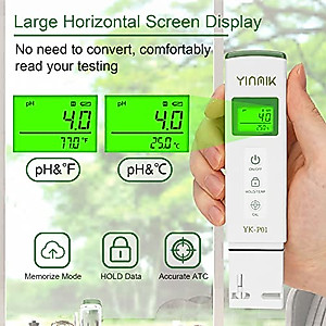 YINMIK YK-P01 pH Tester Digital pH Meter for Water Hydroponics, Accurate pH Temp Meter with ATC for Pool, Spa, Hot Tub, Indoor Plants, Drinking Water, Wine Beer Home Brewing, Aquarium