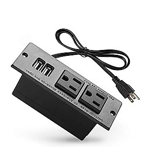 Conference Recessed Power Strip Socket with USB Ports,Table Power Strip,Desktop Charging Station with 2-Outlets and 2 USB Ports
