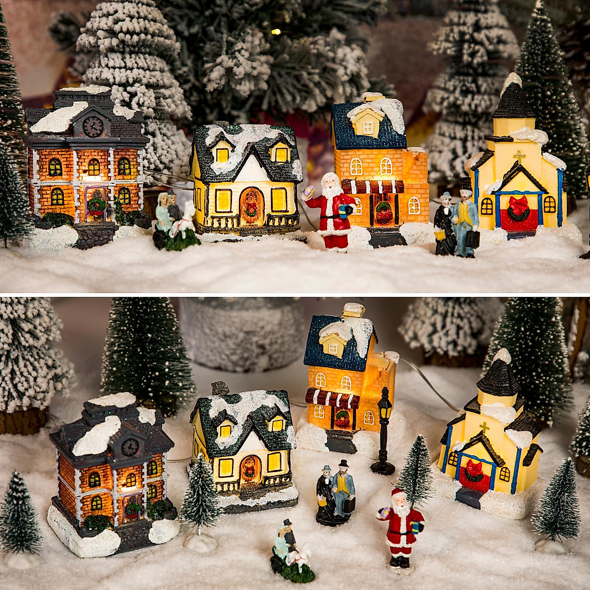 MGTHDS 12PCS Christmas Village Sets, Resin Christmas Ornament with LED Light Christmas Village Houses, Christmas Home Decor Collectible Buildings Gift for Kids
