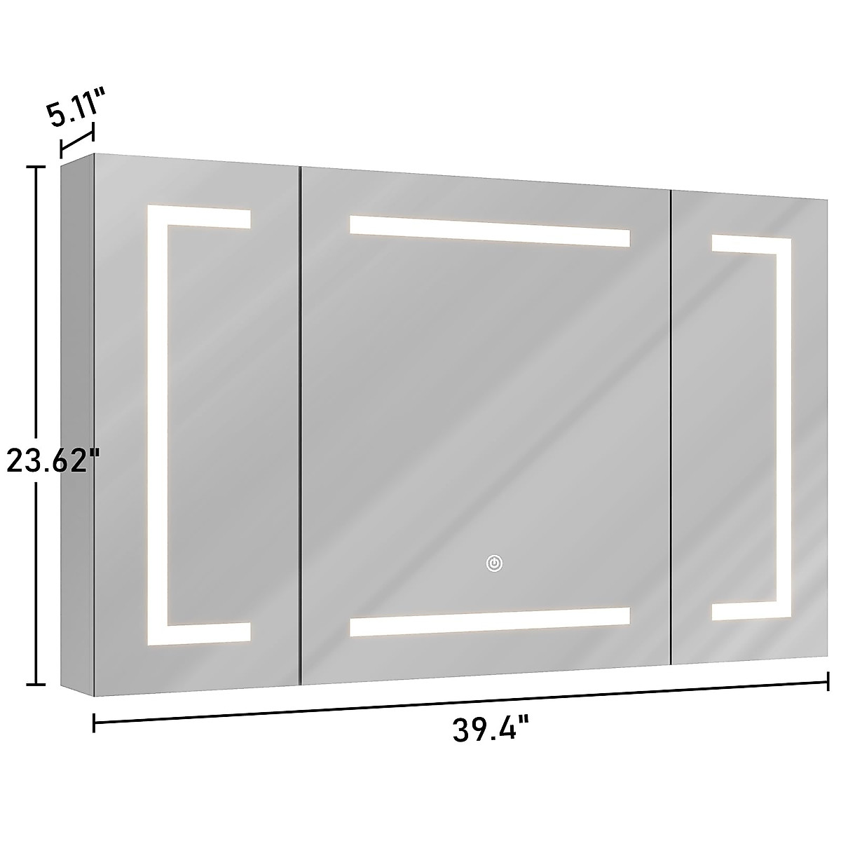 DICTAC Medicine Cabinets with Mirrors and Led Lights 39.4''x23.6'' Wall Bathroom Mirror with Storage and Charging Station Wall Mounted 3 Doors Mirror Medicine Cabinet Organizer with Storage,White