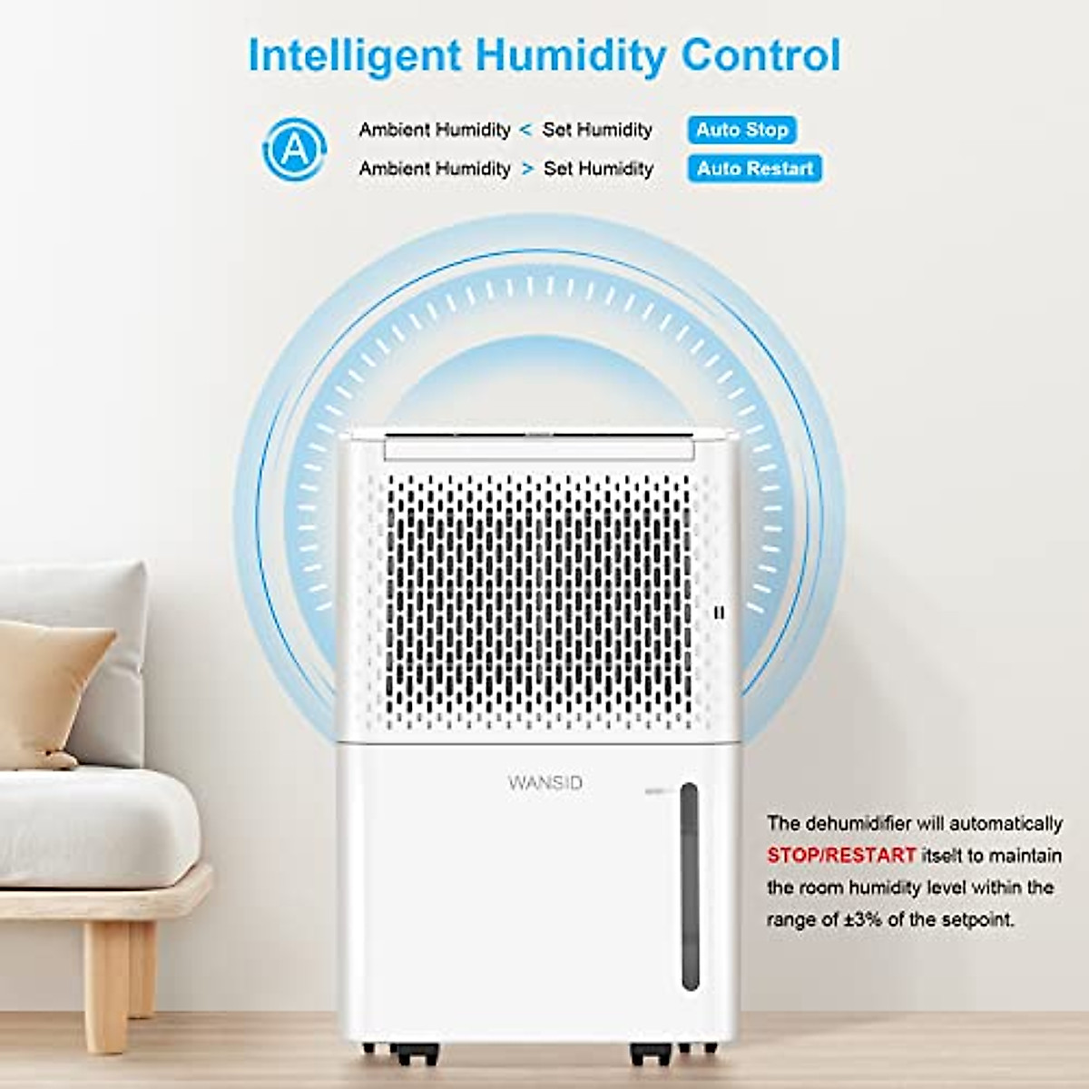 WANSID 2000 Sq.Ft Dehumidifiers with Auto Drain or Manual Drainage,Intelligent Humidity Control, Water Full Auto Shut Off Function for Home,Basements,Bedroom,Bathroom