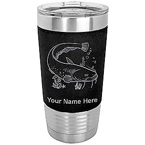 LaserGram 20oz Vacuum Insulated Tumbler Mug, Catfish, Personalized Engraving Included (Faux Leather, Black)