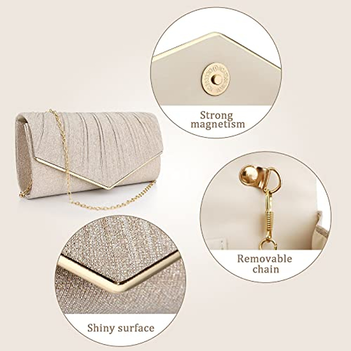 BWKUNOLF Clutch Purse Envelope Clutch Purses Evening Bag Evening Purses Clutches,Women Handbags Shoulder Bag Crossbody Bags for Formal Wedding Party Prom Banquet (Gold)