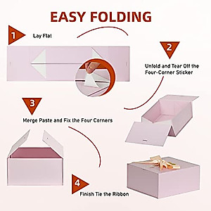 CHARMGIFTBOX Gift Boxes with Lids, 8.5"x8"x4" Pink Gift Box with Ribbon Card Fancy Gift Wrap Boxes for Wrapping Presents Festival Anniversary Birthday Weddings Gift Box for Girlfriend Mother's day