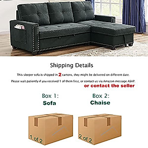 EMKK Home Reversible Sleeper Sectional Sofa Chaise, L-Shape Sofá Pull-Out Bed w/Side Storage Bag Furniture Setfor Apartment,Living Room,Office, Black 82“
