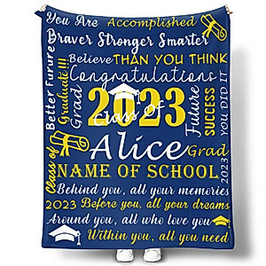 ONCUSTOM 2023 Graduation Gifts Custom Blankets for Him Her with Name, School, Personalized Gift Class of 2023 Blanket for Son Daughter Classmates Friends Men Women