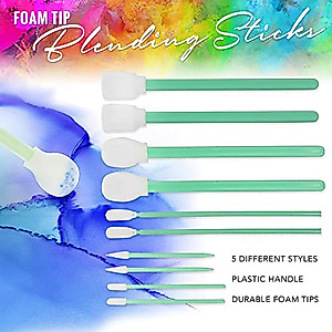 10 Pixiss Detail Alcohol Ink Blending Tools (5 Different Sizes), Foam Tips for Blending Inks, Chalks, Markers, Pencil, Charcoal on Yupo Paper and Other Mediums
