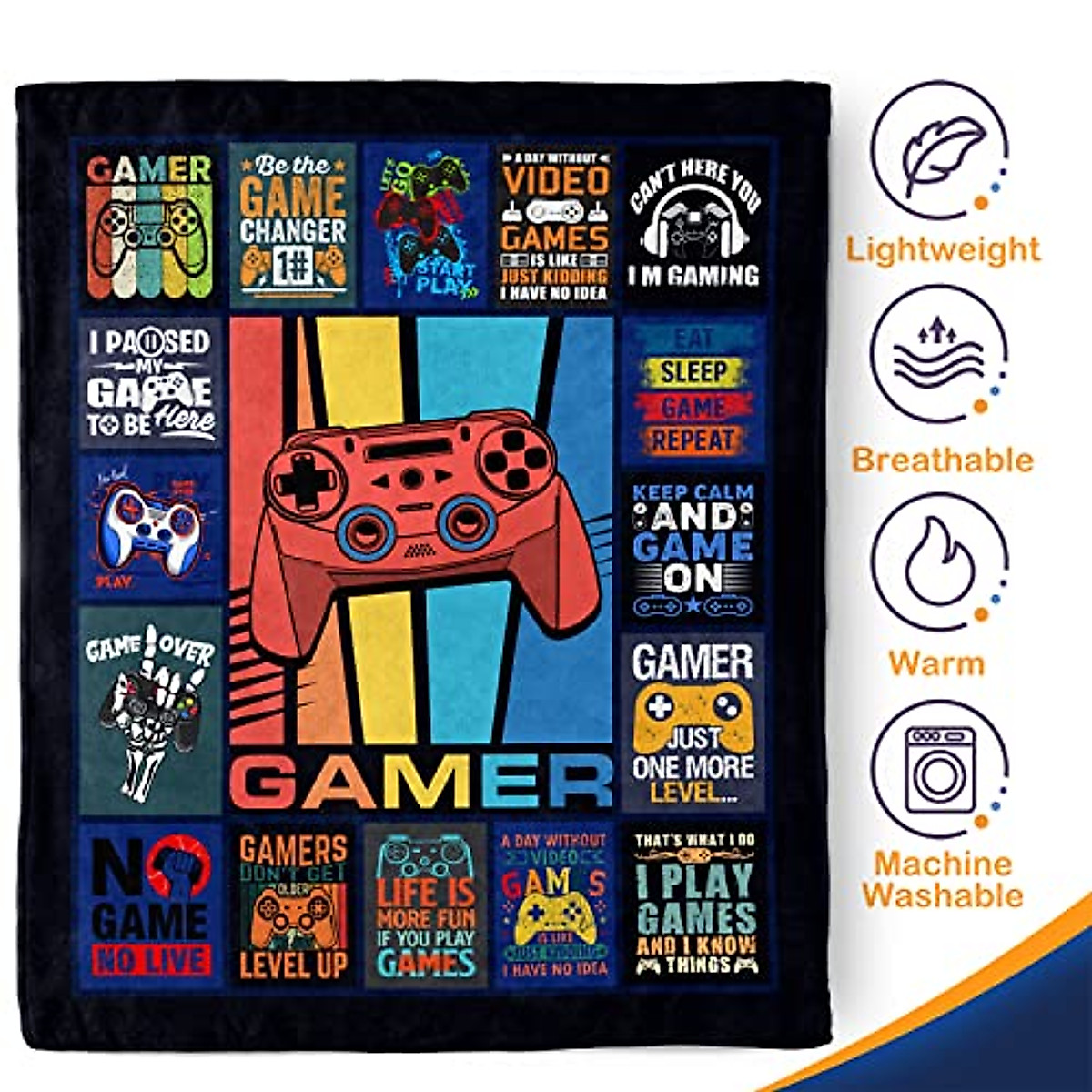 Aimego Gamer Throw Blanket, Gaming Controller Fleece Boys Blanket Game Gifts for Teens Boys Men, Wrinkle-Resistant Blankets Birthday Gifts for 2-10 Year Old, Colorful 50x60 Inch