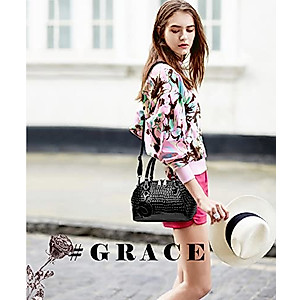 Chikencall Women's Handbag Patent leather Top-Handle Purse Crocodile Print Shoulder Bag Work Shopper Crossbody Satchel with Rose Pendant for Christmas Thanksgiving Day