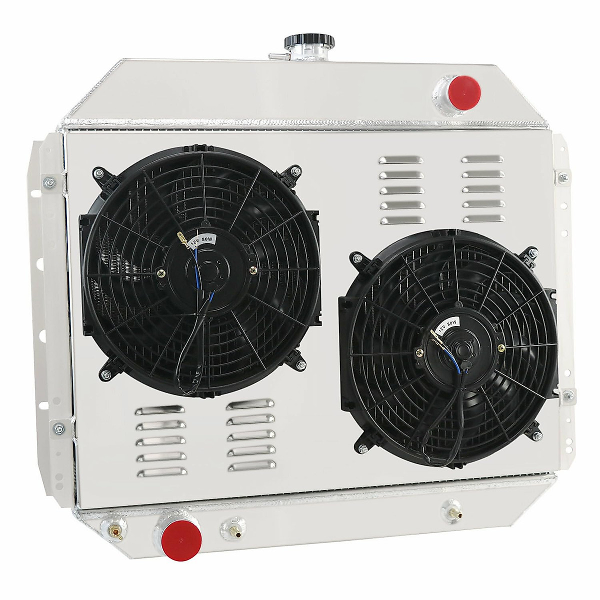 Rubivel 433 Radiator Replacement for 1966-1979 Ford F100 F150 F250 F350 Bronco 1967 1968 1969 1970 1971 1972 1973 1974 1975 1976 1977 1978, 4 Row All Aluminum Radiator+ Shroud Fan+Thermostat Relay