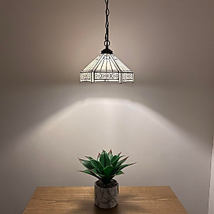 enjoy decor lamps Tiffany Pendant Lighting White Hexagon Stained Glass Hanging Lamp LED Bulb Included for Dining Room Island Kitchen Living Room 12”W*12”D*60”H