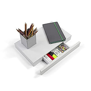 Floating Shelf with Drawer, Floating Nightstand for Bedroom 16” Wall Shelf, White Floating Shelf with Storage, Floating Shelf for Office Bathroom Floating Bedside Table (White Wood)