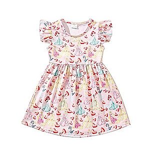 Toddler Girls Valentine's Day Twirl Pink Red Princess Dress Love and Heart Flutter Sleeve Dresses 3-4T