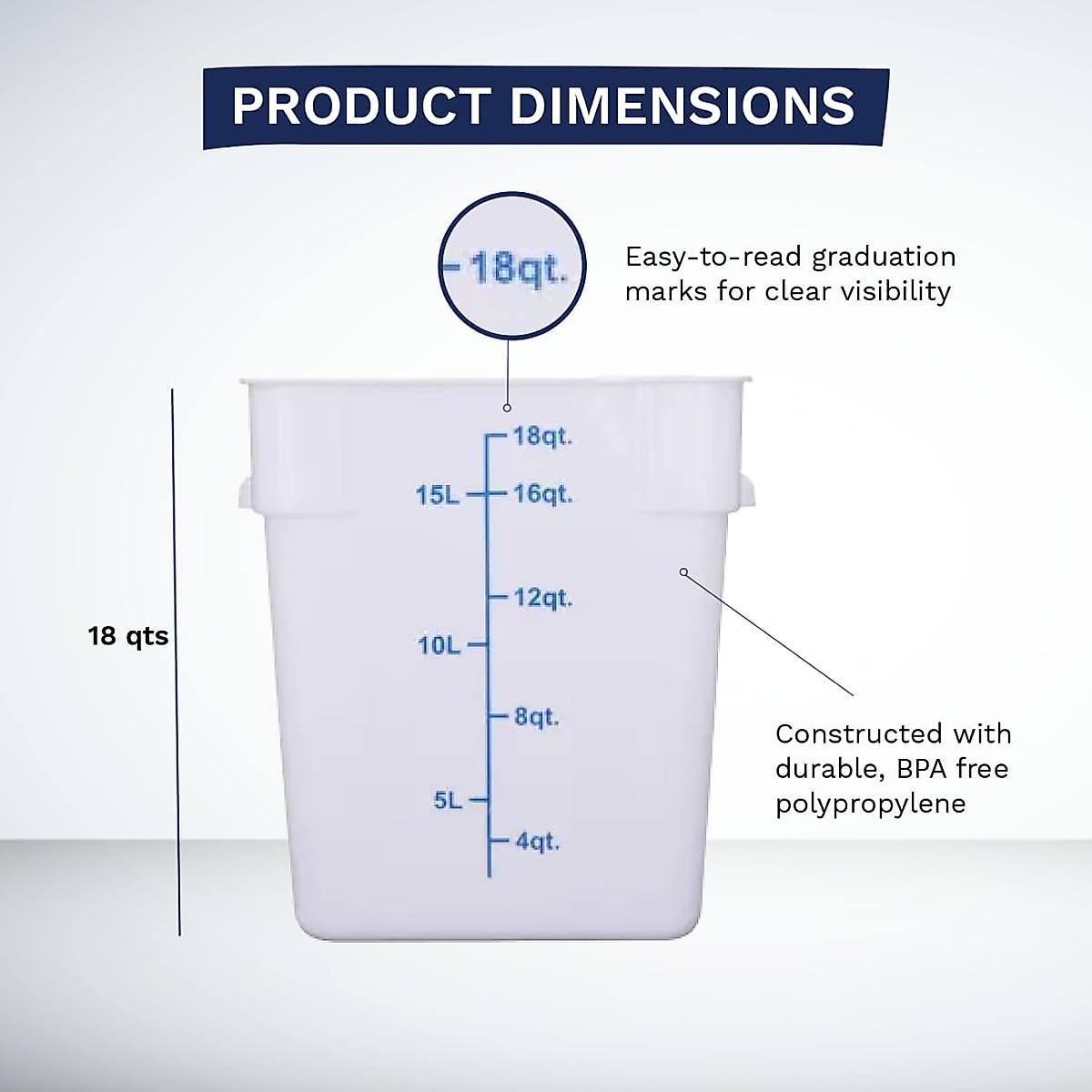CenPro 29A-060 Square Food Storage Container - 18 Qt. Capacity - White - NSF
