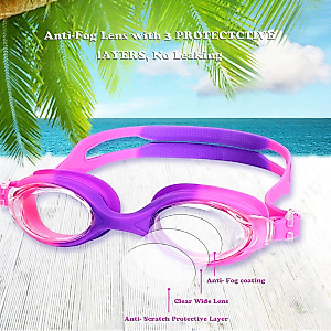 EWPJDK Kids Swim Goggles - 2 Pack Swimming Goggles Anti Fog Anti-UV No Leaking For Children Teens Boys & Girls Age 3-15 (Purple & Blue)