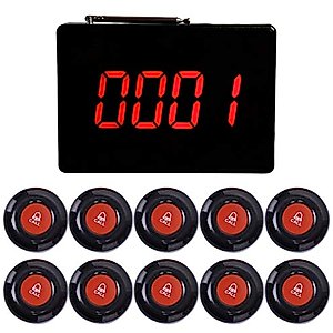 CallToU Wireless Calling System Customers Patient Pager System with 10 PCS Waterproof Call Buttons and 1 PC Display Receiver for Restaurant Clinic Nursing Home Caregiver