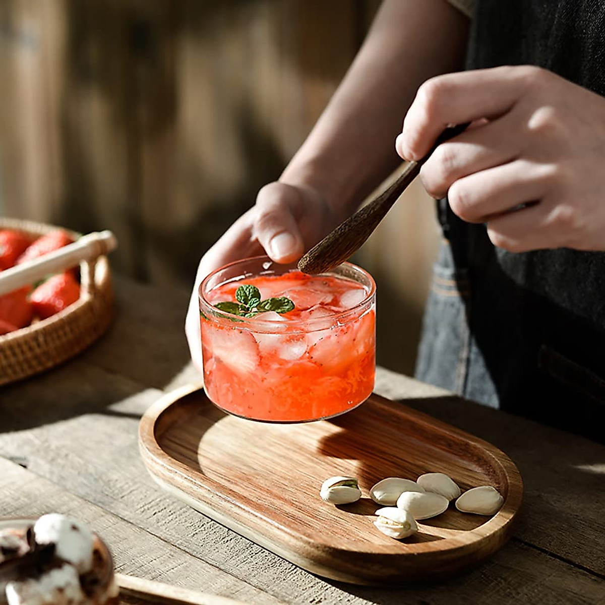 Elsjoy Set of 2 Acacia Wooden Serving Trays, Natural Wood Serving Platters Set with Lip, Oval Charcuterie Plates Board Rustic Long Bread Fruit Dishes for Kitchen Decor, 14"x7" and 11"x5.5"