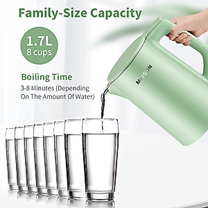 MEISON Electric Kettle, 1.7 L Double Wall Food Grade Stainless Steel Interior Water Boiler, Coffee Pot & Tea Kettle, Auto Shut-Off and Boil-Dry Protection, 1200W, 2 Year Warranty(Green)