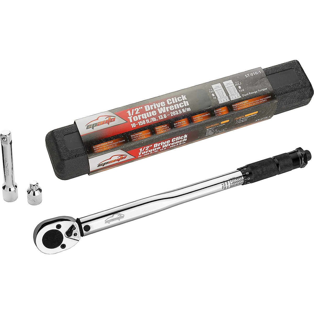 EPAuto 1/2-inch Drive Click Torque Wrench + 4 Pieces - Impact Socket Adapter