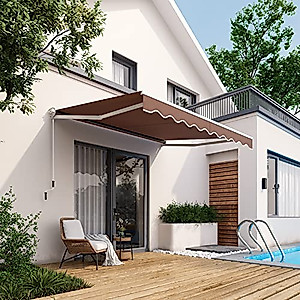 Tangkula 8 x 6.6 Ft Retractable Awning, Aluminum Patio Sun Shade w/ Crank Handle and Water-Resistant Polyester, Outdoor Manual Retractable Awning Cover Shelter