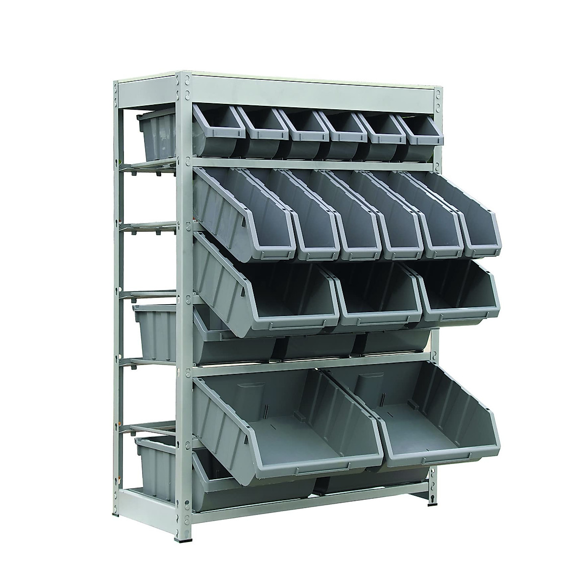 King's Rack Bin Rack Storage System Heavy Duty Steel Rack Organizer Shelving Unit w/ 22 Plastic Bins in 6 tiers
