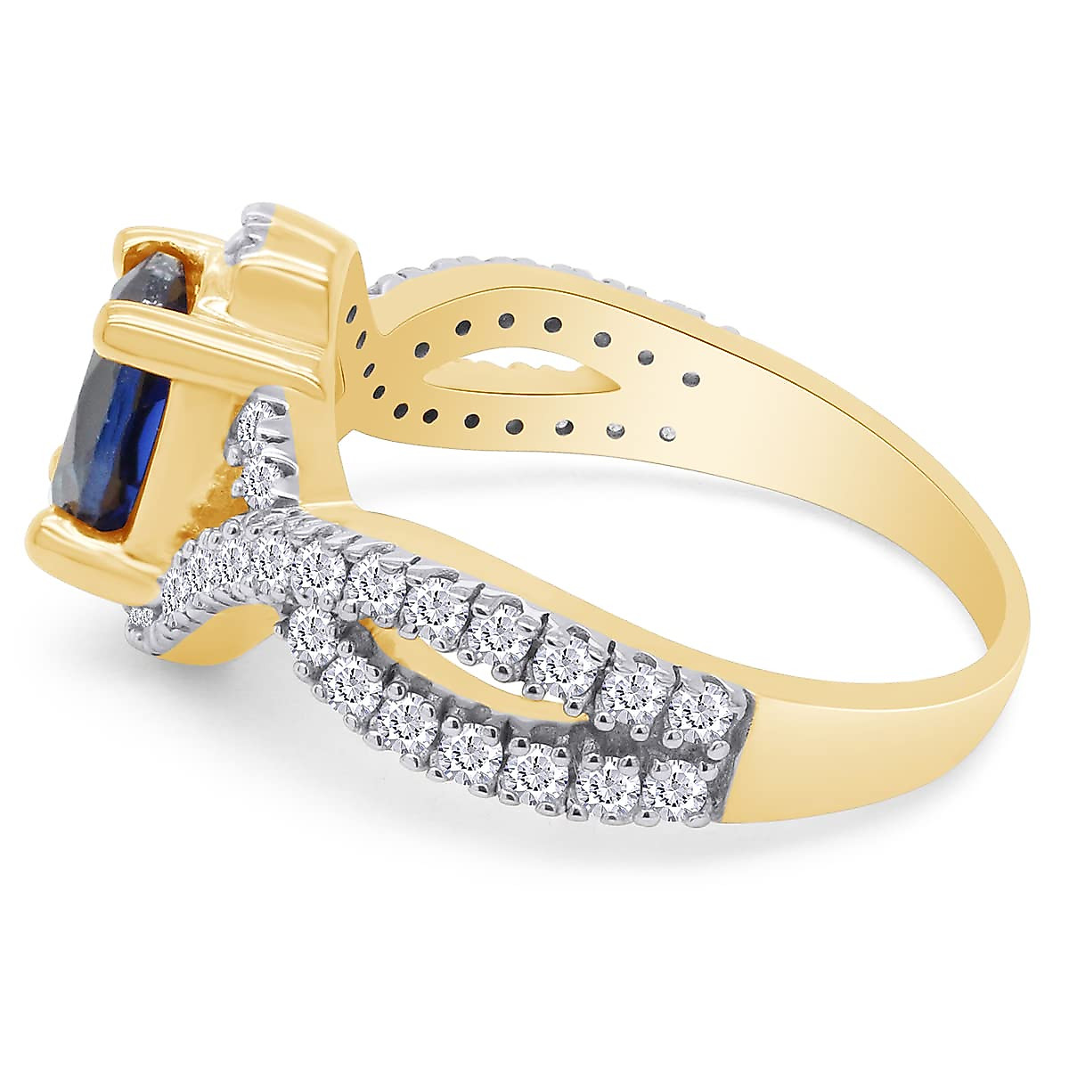 AFFY Oval Shape Simulated Blue Sapphire & White Cubic Zirconia Fahion Ring in 925 Sterling Silver (2.18 cttw) Ring Size-10.5