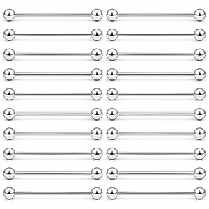 Ftovosyo 12G 20Pcs Surgical Steel Industrial Barbell Earring Cartilage Helix Bar Body Piercing Jewelry for Women Men 40MM with Ball