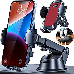 HTU Car Phone Holder Mount [Patent & Safety Certs] [Military Steel Clip & Super Suction Cup] Universal 3 in 1 Cell Phone Holder for Car Dashboard Windshield Vent Car Mount for iPhone Samsung Google