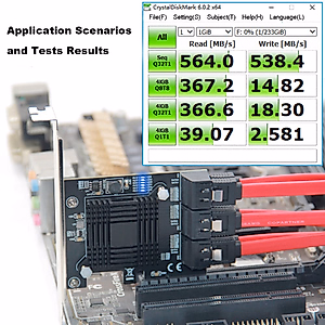 PCI-E SATA Expansion Card 6 Ports PCIe x4 to SATA 3.0 6Gbps Expansion Controller Adapter Card with 6 SATA Cables and Low Profile Bracket, Non-Raid(ASM1166) (PCIE X4 SATA 6 Ports)