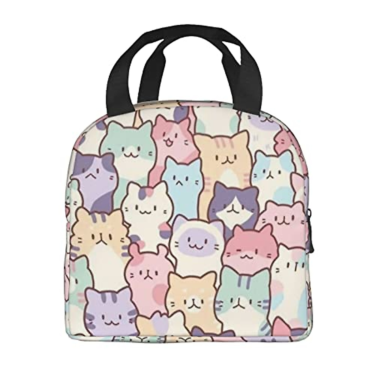Giwawa Cartoon Cats Lunch Bag Colorful Animal Portable Insulated Lunchbox Reusable Cooler Tote Bag for School Office Work Picnic Beach