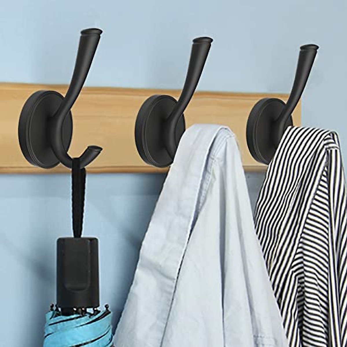 TOFIIGREM Matte Black Wall Hooks Double Hook, Heavy Duty Thick Metal Bath Coat Hooks for Hanging Key Robe Hat Backpack, Wall Mount Hooks Bathroom Kitchen Garage Hooks(4 Pack, Black)