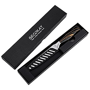 BECOKAY Kitchen Utility Knife - 5 inch Petty Knife with Sheath - Sharp High Carbon German Stainless Steel Cutting Engraving Knife - Suitable for Meat, Fruit Peeling Knife - Ergonomic Handle Design