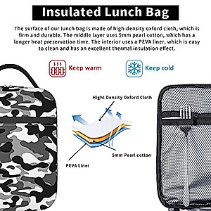 Black Camo Lunch Bags For Men Women Boys Girls Reusable Tote Lunch Bags For Office Work School Picnic Camping Thermal Insulation And Cold Preservation