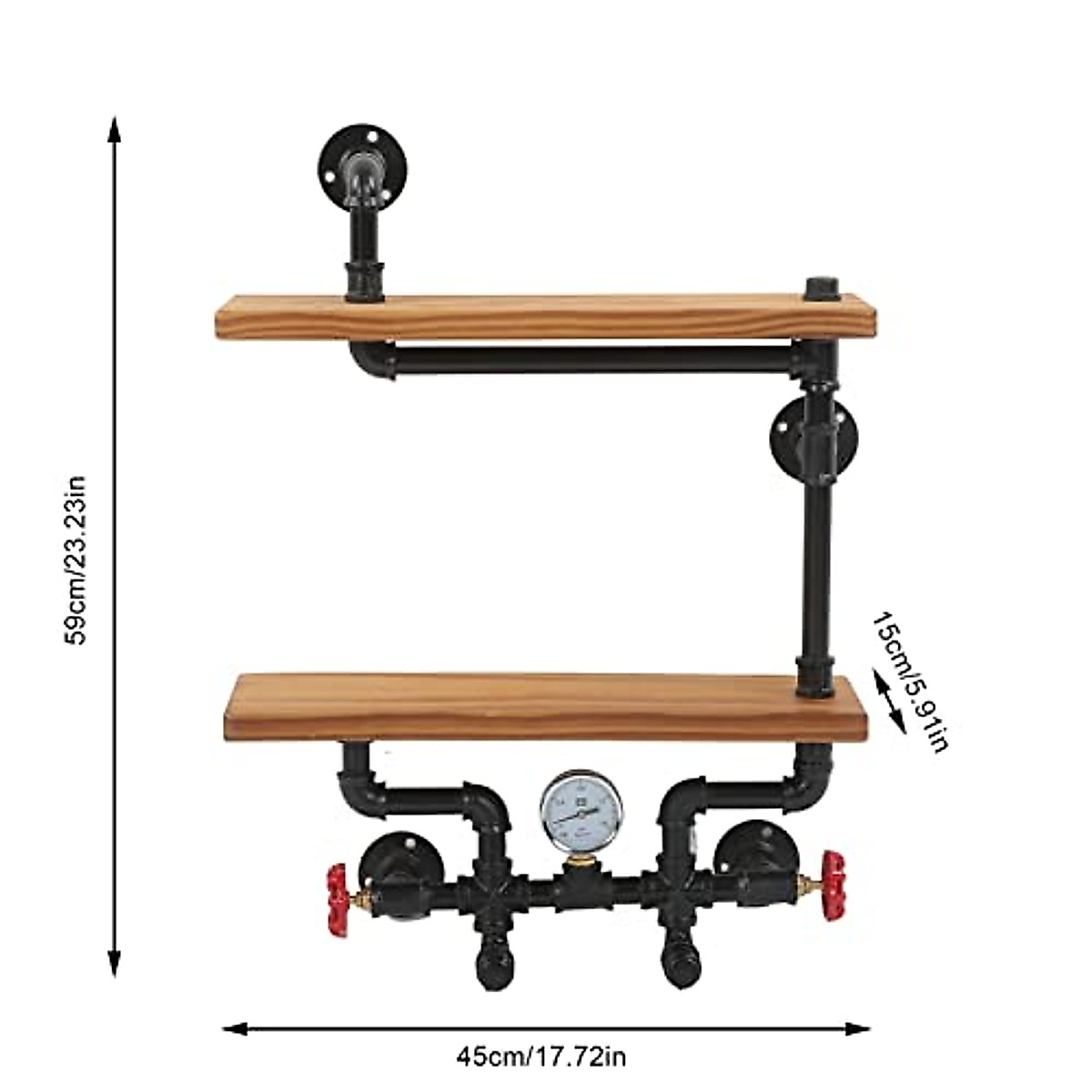 Jeanoko Retro Wall Mounted Floating Shelf, Industrial Pipe Shelves Malleable Cast Iron Solid Wood 2 Tiers Piple Shape Wall Mounted Shelf with Towel Bar for Home