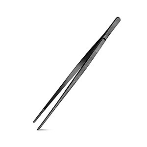 Kitchen Tweezers Fine Tweezer Tongs For Cooking, Black Stainless Steel Food Tweezers, Multi-function Precision Serrated Tips Cooking Tongs Kitchen Serving Tong (Black, 10 inch)