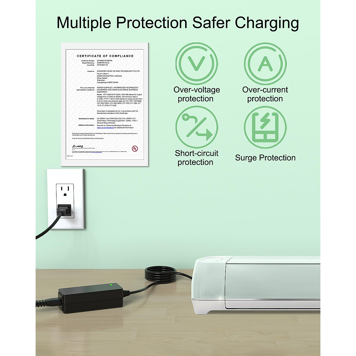 Power Cord for Cricut Explore air 2, Expression 2, Personal Expression Create, Mini, Cake, Explore, Cricut Maker Model: KSAH1800250T1M2 Cutting Charger Power Supply Cord