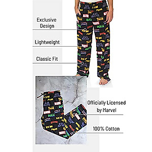 Marvel Classic Comic Logo Pajama Lounge Sleep Pants for Men (X-Large) Black