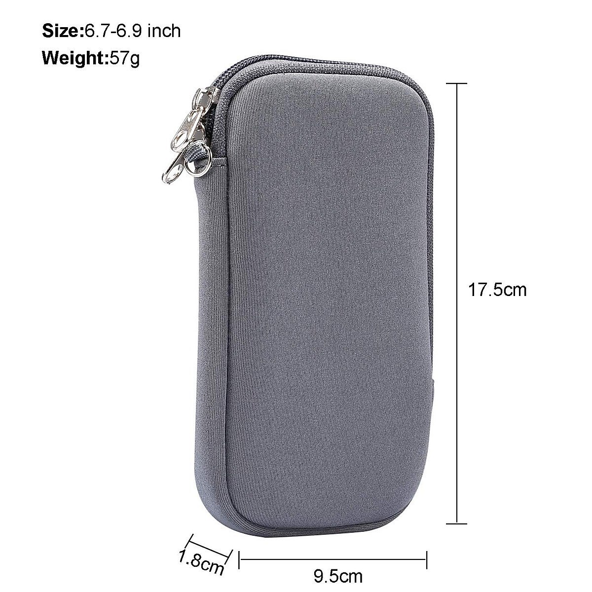 Zippered Neoprene Cell Phone Sleeve Mesh Pocket Pouch for iPhone 16 Plus 15 Plus iPhone 15 14 13 Pro Max 12 Pro Max Google Pixel 8/7 Pro 6 Pro OnePlus 12 11 Moto G Power 2022 (Gray)