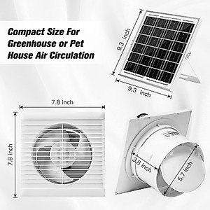 blessny Solar Powered Exhaust Fan, 10W Solar Panel + 6" Ventilation Vent Fan for Outside Greenhouse, Chicken Coop, Shed, Pet House, Attic