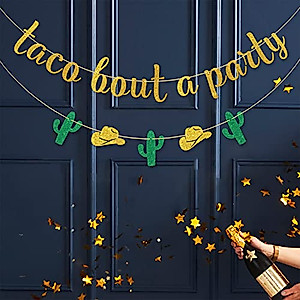 Dalaber Gold Glitter Taco Bout a Party Banner - Mexican Fiesta Theme Party Decoration Supplies - Bachelorette/Bridal Shower/Wedding/Graduation/Retirement/Birthday Party Decors Banner